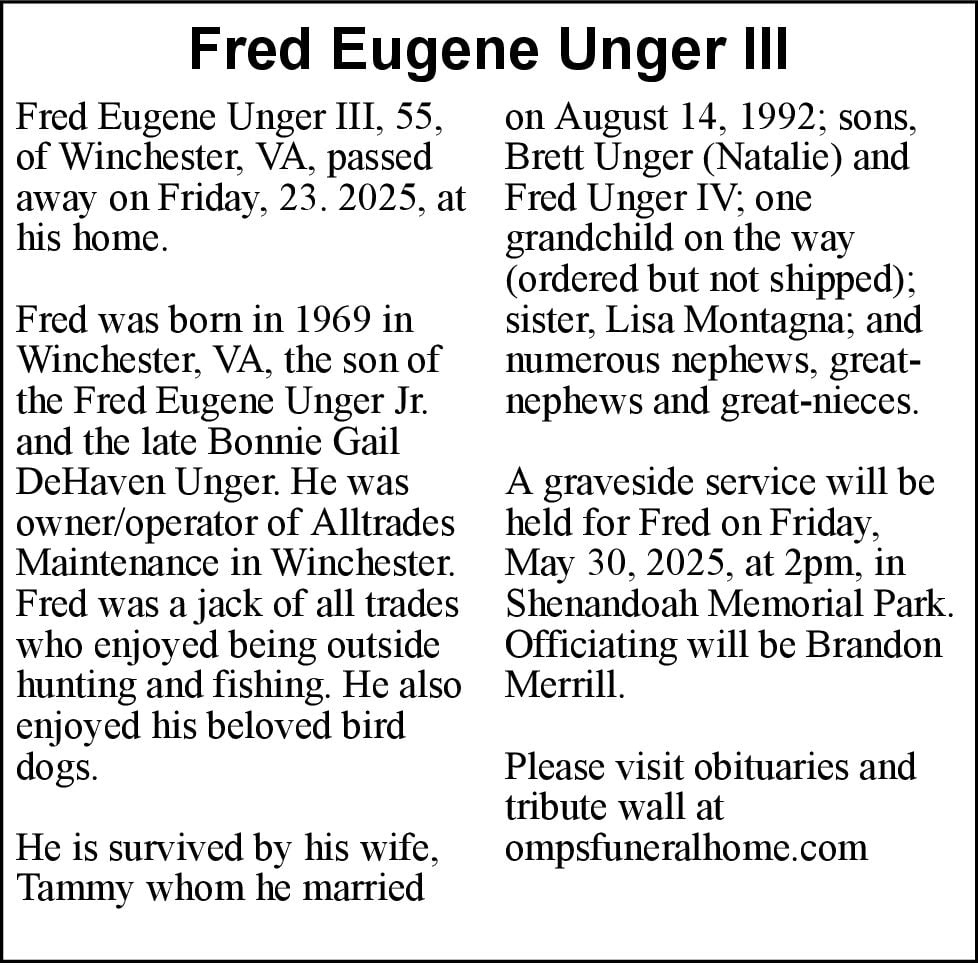 Fred Eugene Unger III | Obituaries | winchesterstar.com