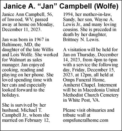 Janice A. “Jan” Campbell (Wolfe) | Obituaries | winchesterstar.com