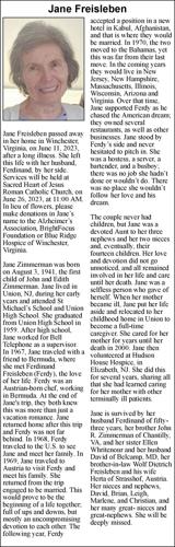 Jane Freisleben | Obituaries | winchesterstar.com