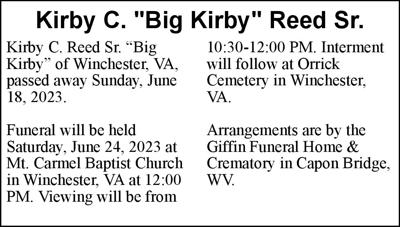 Kirby C. "Big Kirby" Reed Sr. | Obituaries | winchesterstar.com