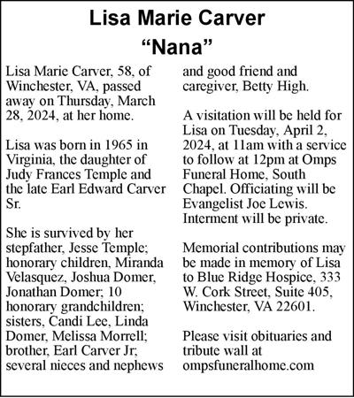 Lisa Marie Carver “Nana” | Obituaries | winchesterstar.com