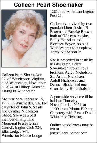 Colleen Pearl Shoemaker | Obituaries | winchesterstar.com