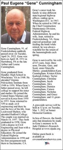 Paul Eugene “Gene” Cunningham | Obituaries | winchesterstar.com