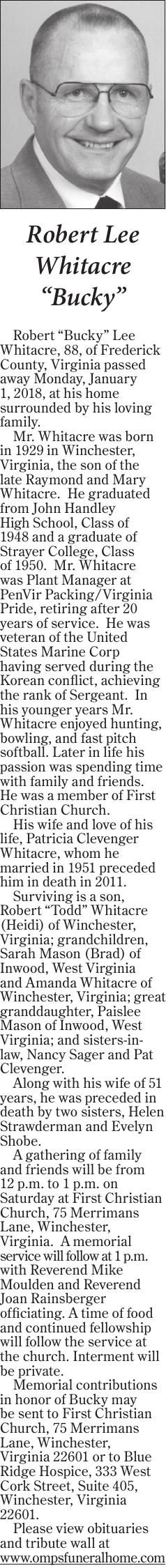 Robert Lee "Bucky" Whitacre | Obituaries | winchesterstar.com