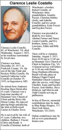 Clarence Leslie Costello | Obituaries | winchesterstar.com