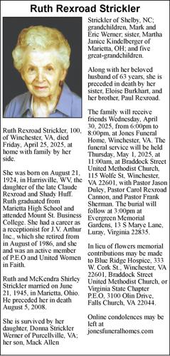Ruth Rexroad Strickler | Obituaries | winchesterstar.com