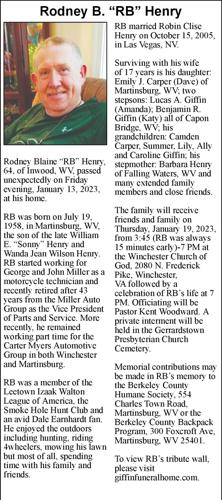 Rodney B. “RB” Henry | Obituaries | winchesterstar.com