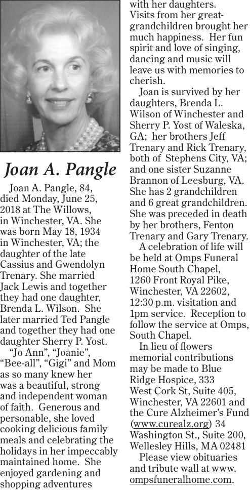 Joan A. Pangle | Obituaries | winchesterstar.com