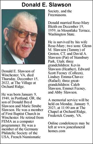 Donald E. Slawson | Obituaries | winchesterstar.com