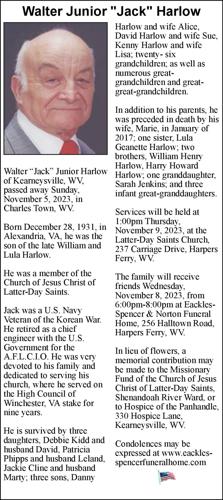 Walter Junior "Jack" Harlow | Obituaries | winchesterstar.com