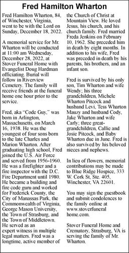 Fred Hamilton Wharton | Obituaries | winchesterstar.com