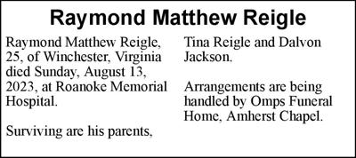 Raymond Matthew Reigle | Obituaries | winchesterstar.com