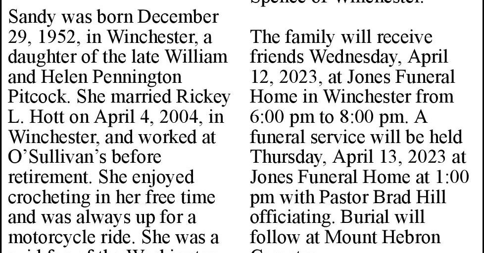 Sandra “Sandy” Pitcock Hott | Obituaries | winchesterstar.com