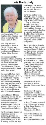 Lois Marie Judy | Obituaries | winchesterstar.com