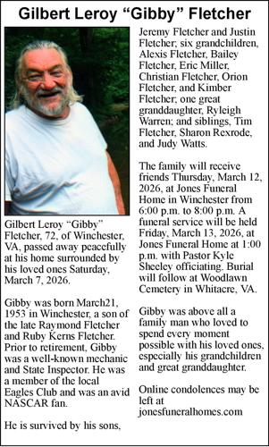 Gilbert Leroy “Gibby” Fletcher | Obituaries | winchesterstar.com