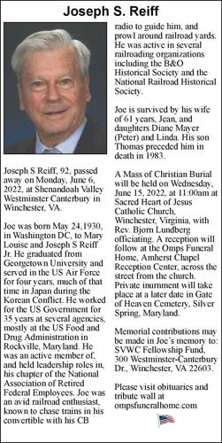 Joseph S. Reiff | Obituaries | winchesterstar.com