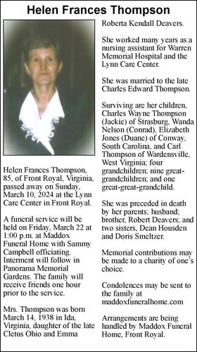 Helen Frances Thompson | Obituaries | winchesterstar.com