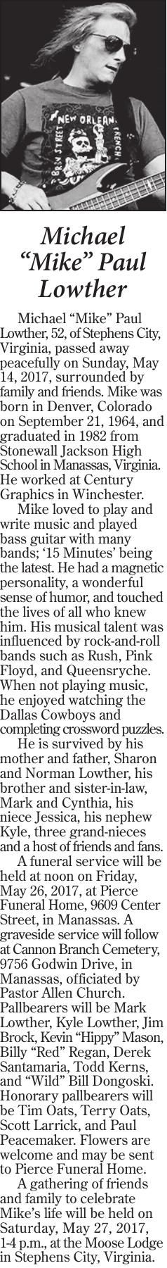 Michael “Mike” Paul Lowther | Obituaries | winchesterstar.com
