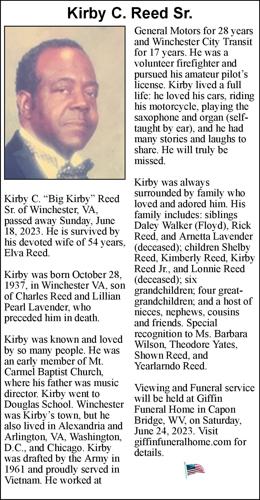 Kirby C. Reed Sr. | Obituaries | winchesterstar.com