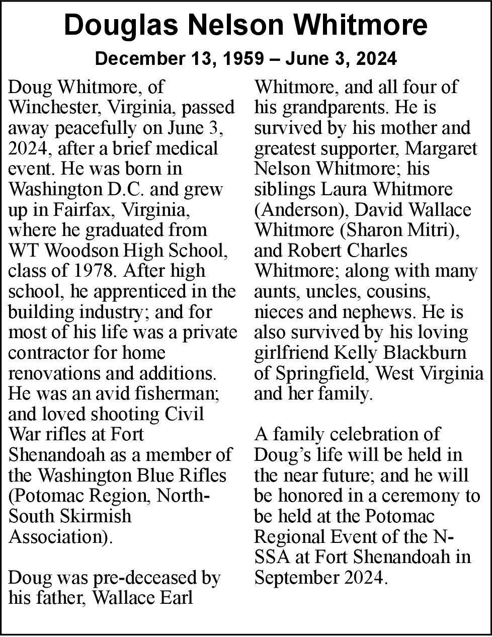 Douglas Nelson Whitmore December 13, 1959 – June 3, 2024 | Obituaries ...