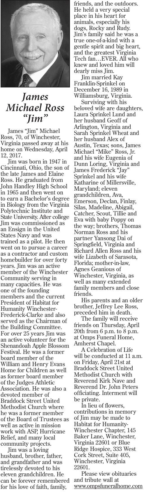 James Michael Ross “Jim” | Obituaries | winchesterstar.com