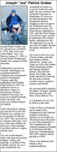 Joseph "Joe" Patrick Graber | Obituaries | winchesterstar.com