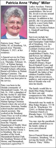 Patricia Anne “Patsy” Miller | Obituaries | winchesterstar.com