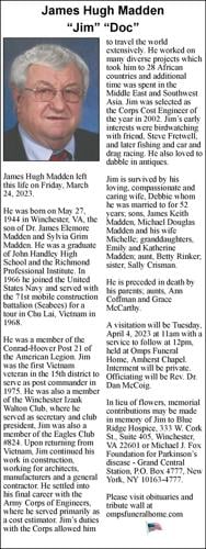 James Hugh Madden “Jim” “Doc” | Obituaries | winchesterstar.com