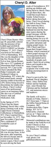 Cheryl D. Alter | Obituaries | winchesterstar.com