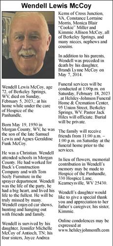 Wendell Lewis McCoy | Obituaries | winchesterstar.com