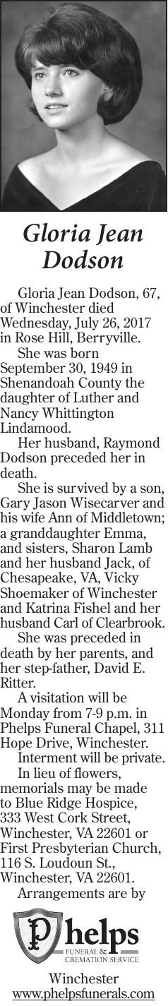Gloria Jean Dodson | Obituaries | winchesterstar.com