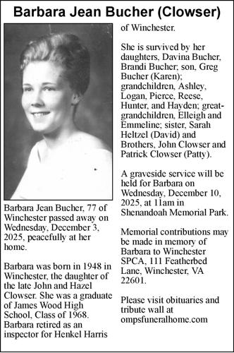 Barbara Jean Bucher (Clowser) | Obituaries | winchesterstar.com