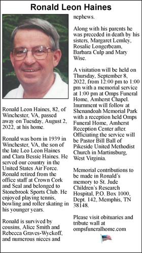 Ronald Leon Haines | Obituaries | winchesterstar.com