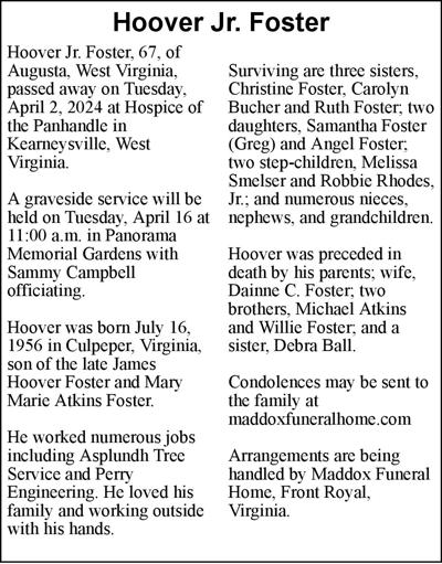 Hoover Jr. Foster | Obituaries | winchesterstar.com