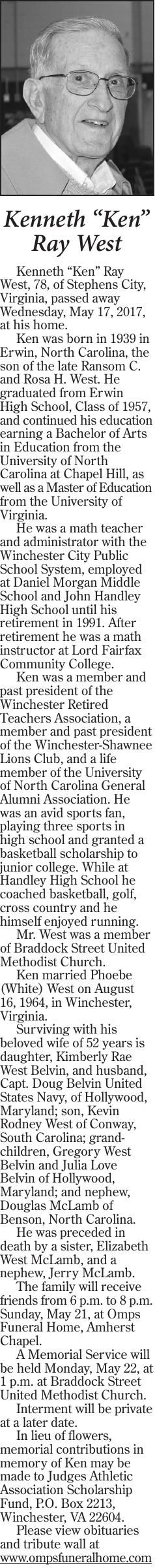 Kenneth “Ken” Ray West | Obituaries | winchesterstar.com