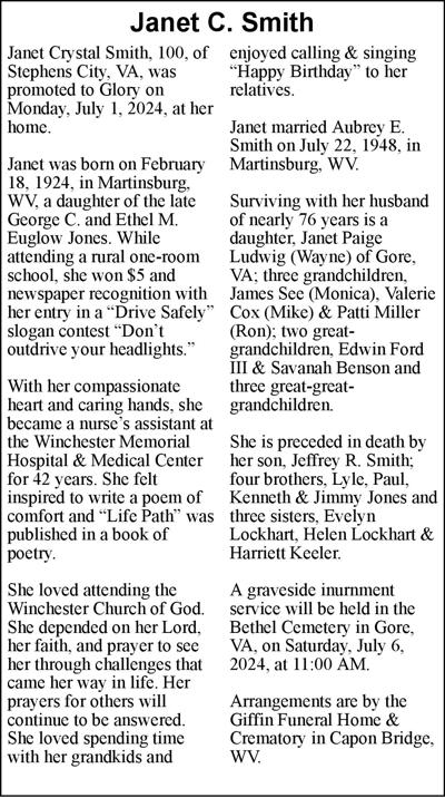 Janet C. Smith | Obituaries | winchesterstar.com