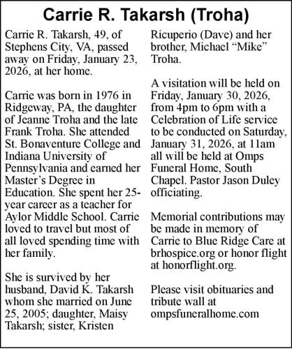 Carrie R. Takarsh (Troha) | Obituaries | winchesterstar.com