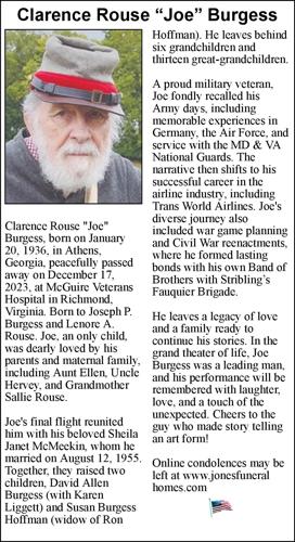 Clarence Rouse “Joe” Burgess | Obituaries | winchesterstar.com