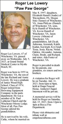 Roger Lee Lowery “Paw Paw George” | Obituaries | winchesterstar.com