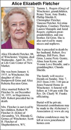 Alice Elizabeth Fletcher | Obituaries | winchesterstar.com