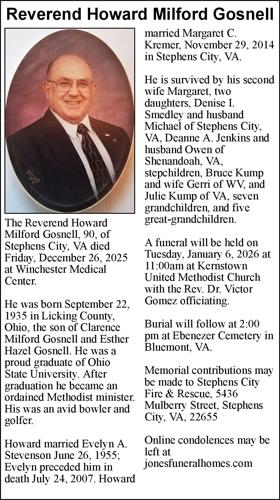 Reverend Howard Milford Gosnell | Obituaries | winchesterstar.com