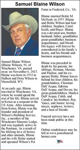 Samuel Blaine Wilson | Obituaries | winchesterstar.com