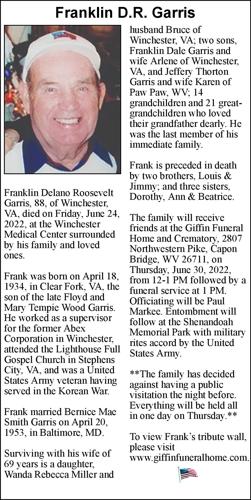 Franklin D.R. Garris | Obituaries | winchesterstar.com