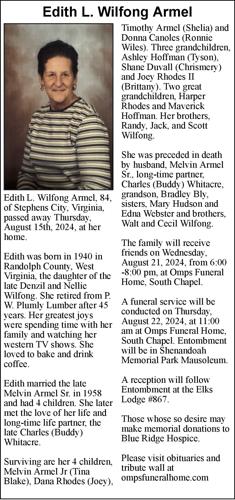 Edith L. Wilfong Armel | Obituaries | winchesterstar.com