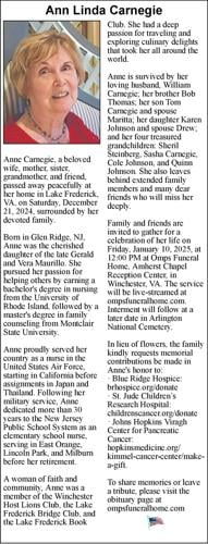 Anne Linda Carnegie | Obituaries | winchesterstar.com