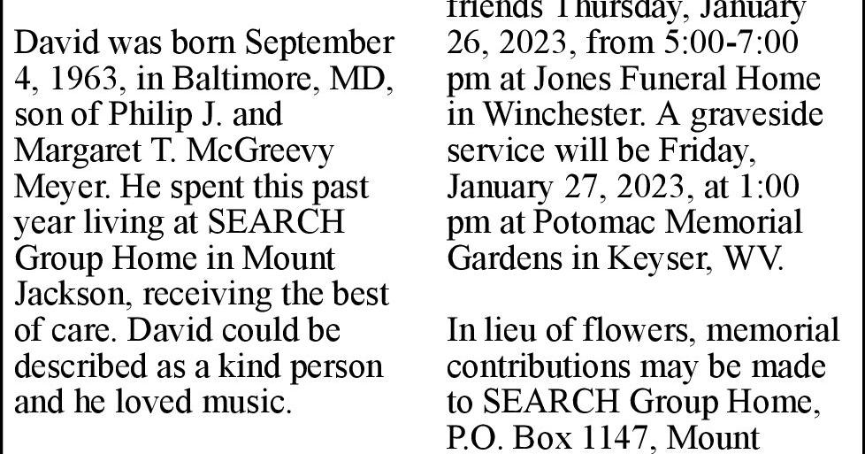 David Jacob Meyer | Obituaries | winchesterstar.com