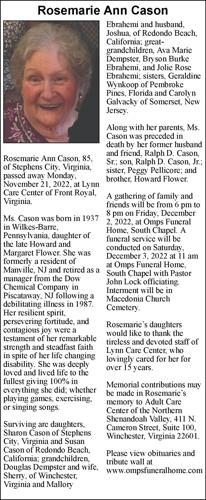 Rosemarie Ann Cason | Obituaries | winchesterstar.com