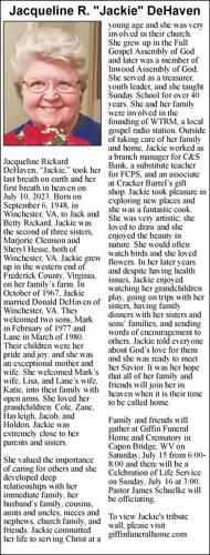 Jacqueline R. "Jackie" DeHaven | Obituaries | winchesterstar.com