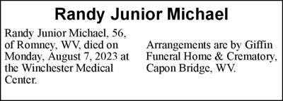 Randy Junior Michael | Obituaries | winchesterstar.com