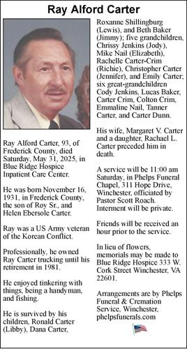 Ray Alford Carter | Obituaries | winchesterstar.com